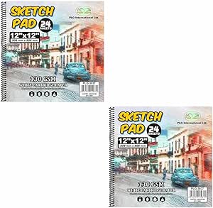 Set of 2 - Artist Sketch Pads, 24 Sheets Spiral - Bound Sketch Book, 130gsm White Cartridge ...