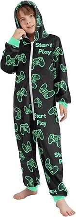 Amazon.com: KUEJOP Cartoon Gamer Print Onesie Pajama, One Piece ...
