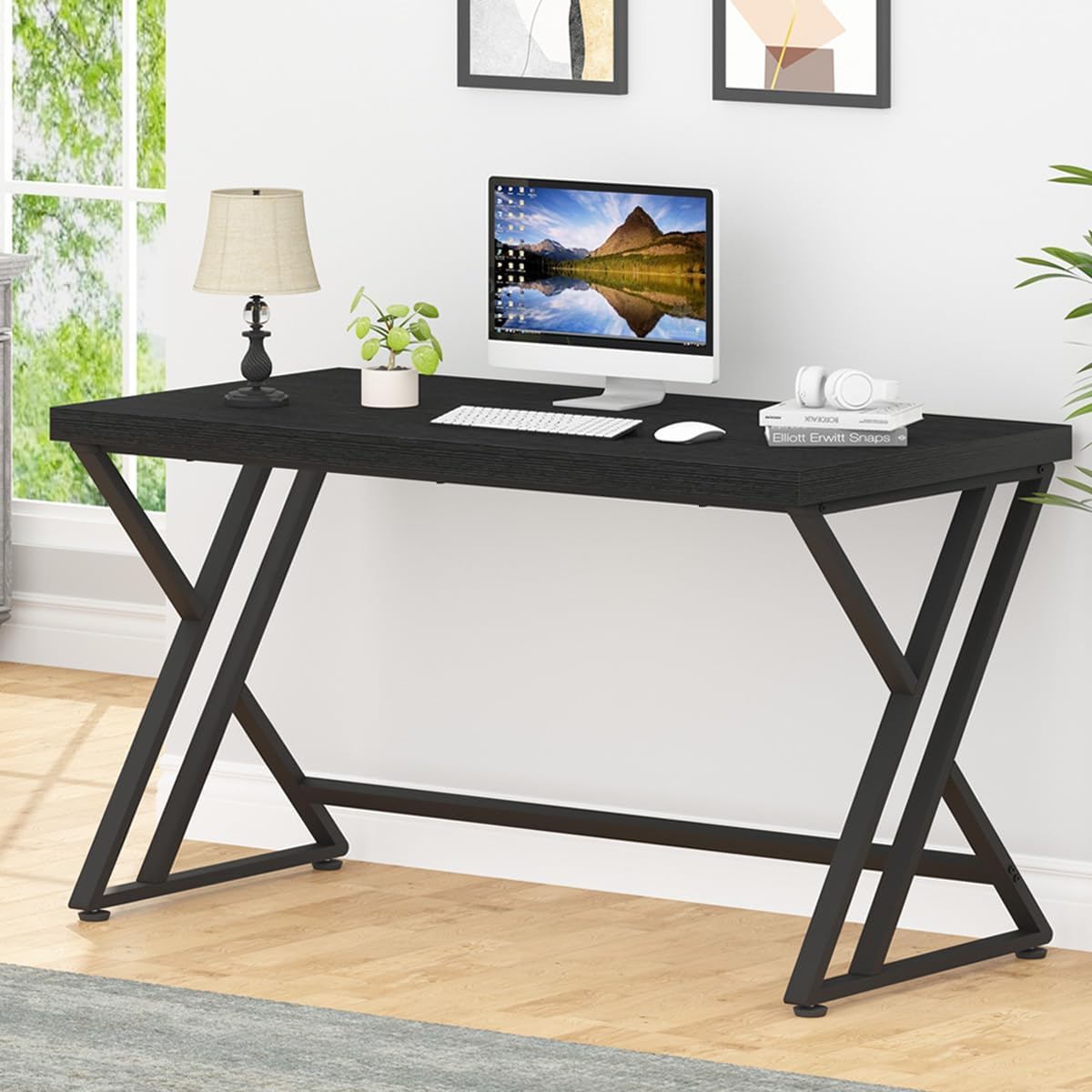 LVB Black Computer Desk, Modern Gaming PC Writing Desk for Home Office ...