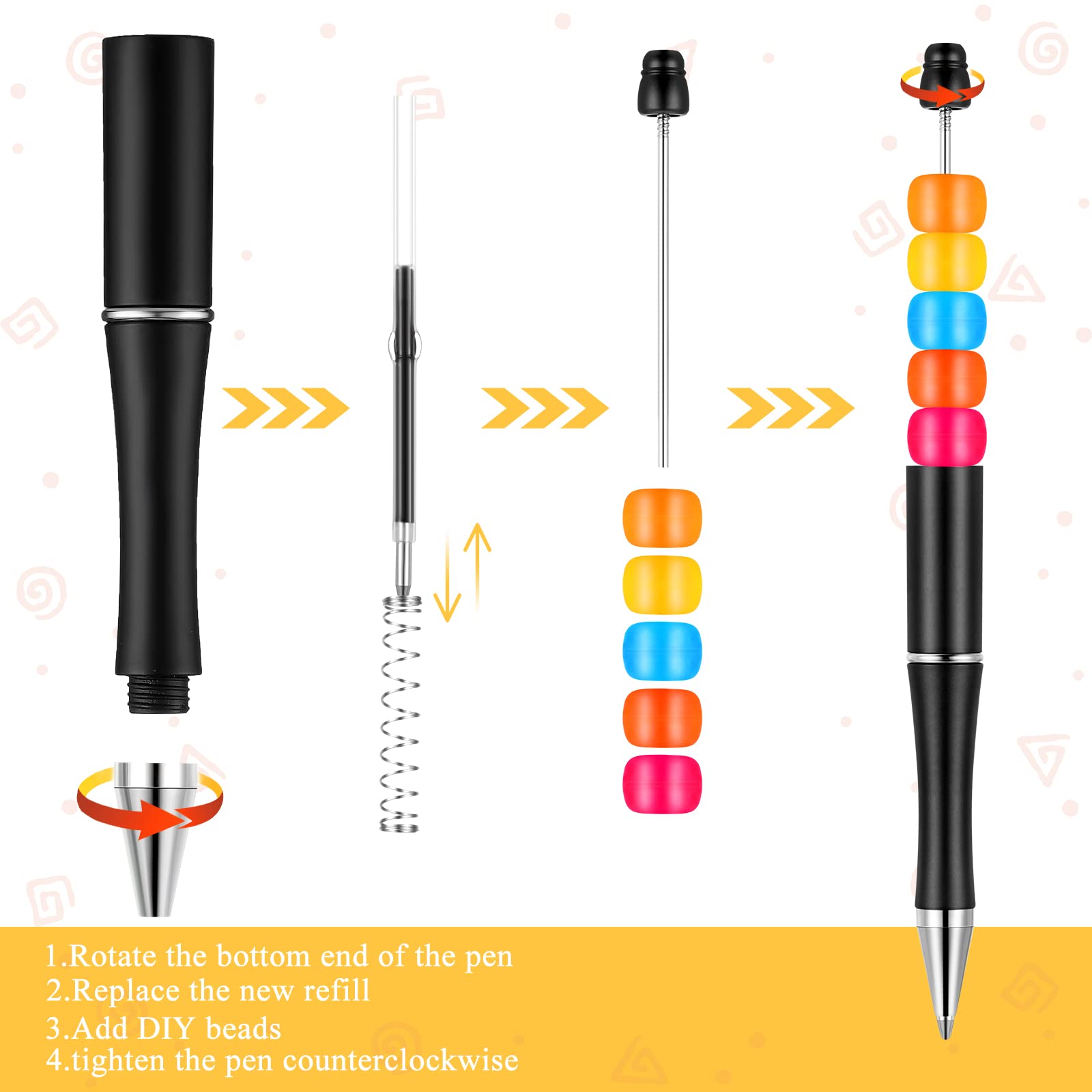 Crtiin 50 Pieces Plastic Beadable Pen Bulk Bead Ballpoint Pen Shaft ...
