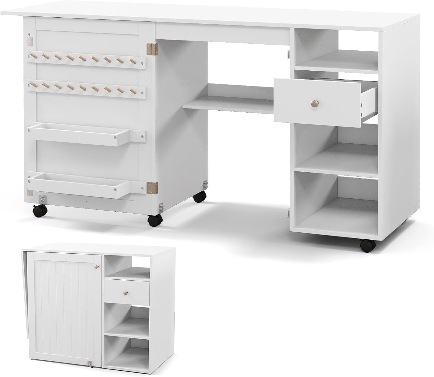 Multigot Folding Sewing Table, Rolling Drop Leaf Craft Desk with ...