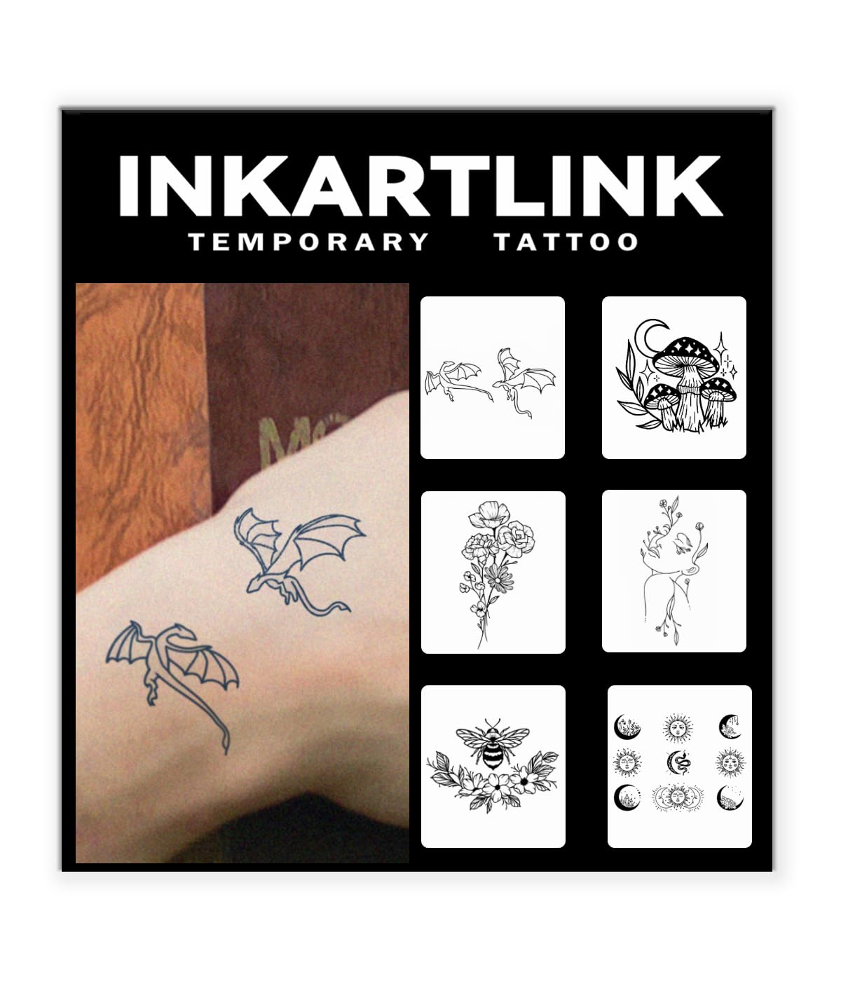 Amazon.com : INKARTLINK 6 Sheets Temporary Tattoos, Semi-Permanent ...