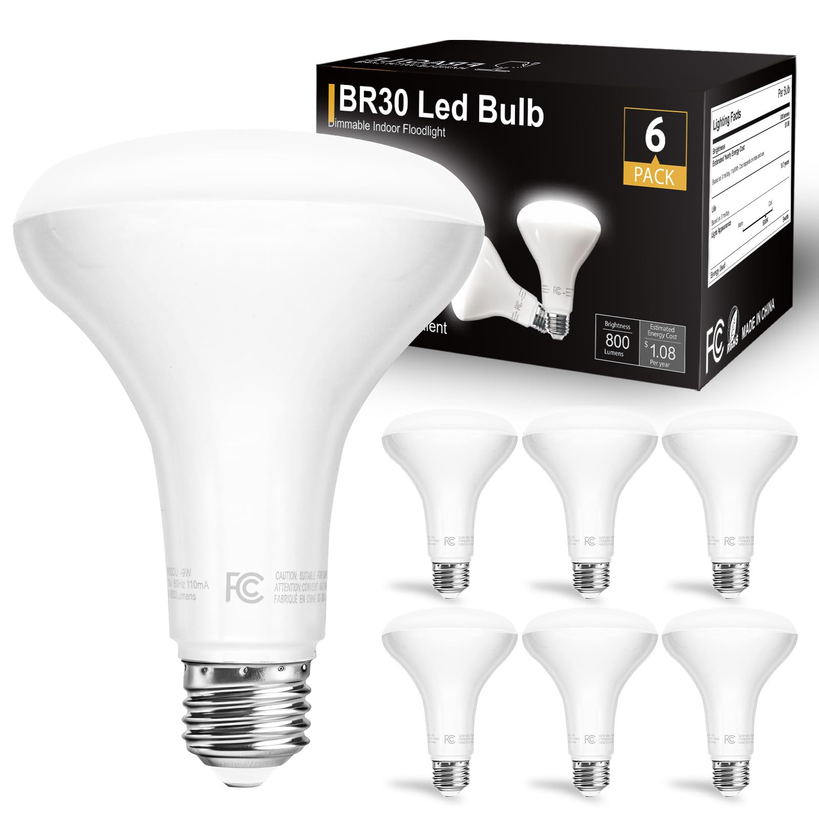 dalattin 6 Pack BR30 Led Bulbs 65W Equivalent, Dimmable Indoor Flood ...