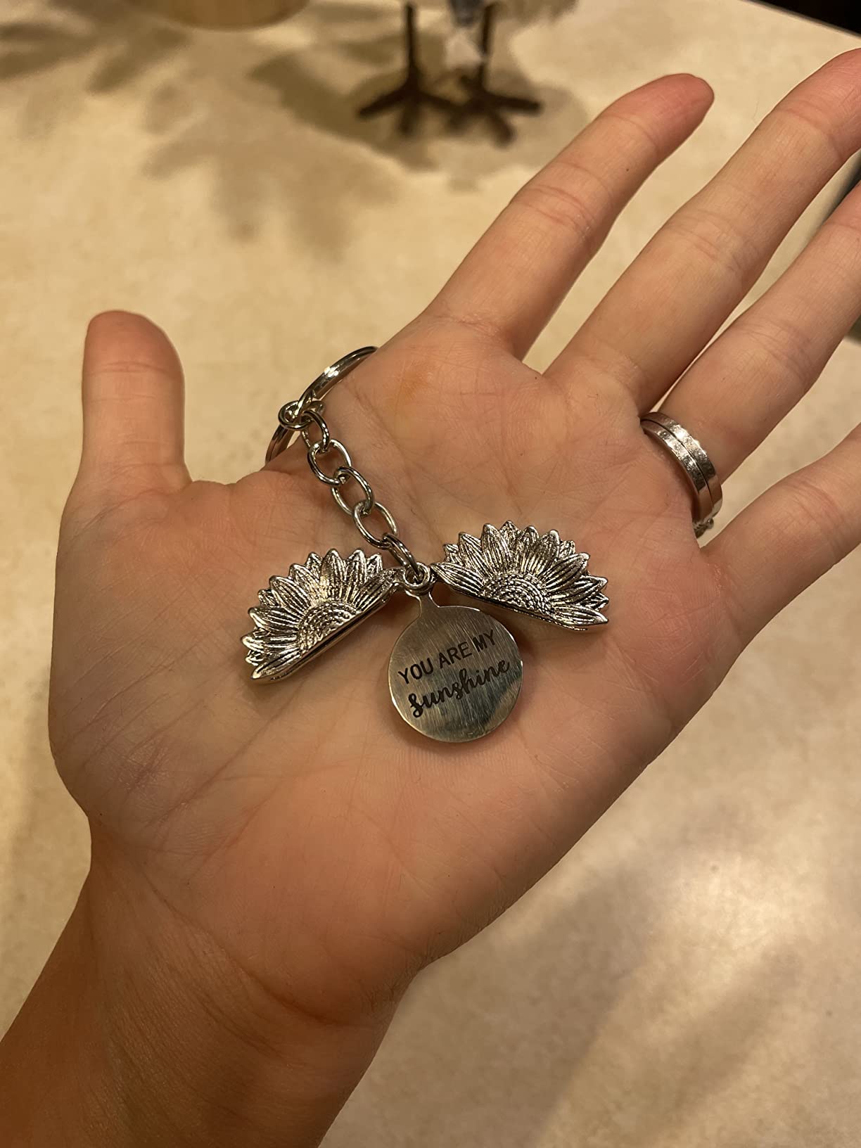 Meimimix You are My Sunshine Engraved Sunflower Keychain , Open Locket ...