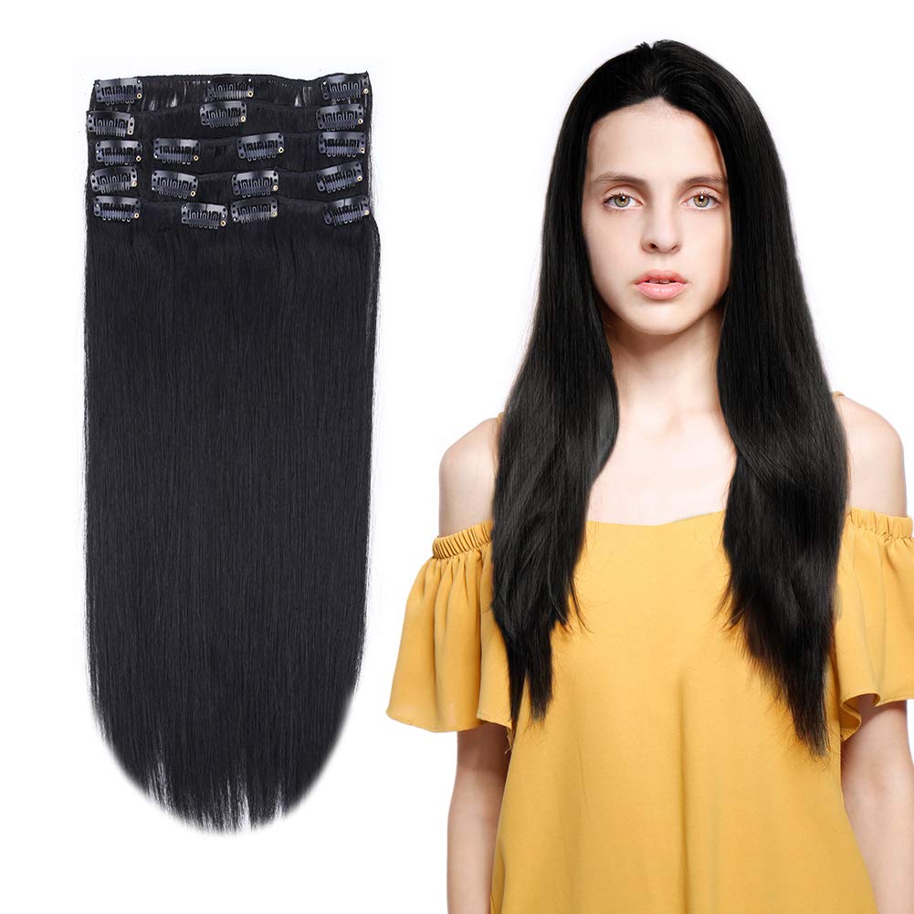 Amazon.com : 12-22inch Clip in Remy Human Hair Extensions Grade 7A Thick to End Full Head ...