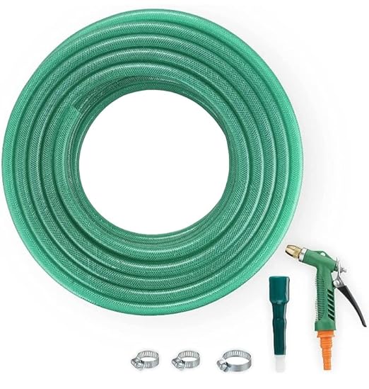 Brided hose pipe with nozzle 0.5 inch & 30 MtR. Long Garden Water Pipe ...