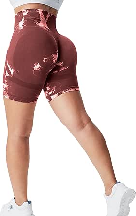 VOYJOY Women Scrunch Butt Biker Shorts Tie Dye Seamless Workout Shorts High Waist Yoga Shorts ...