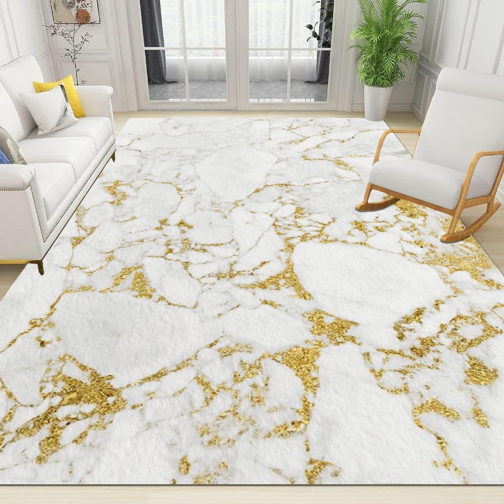 Amazon.com: Modern White Gold Marble Area Rug,Creative Gold Foil ...