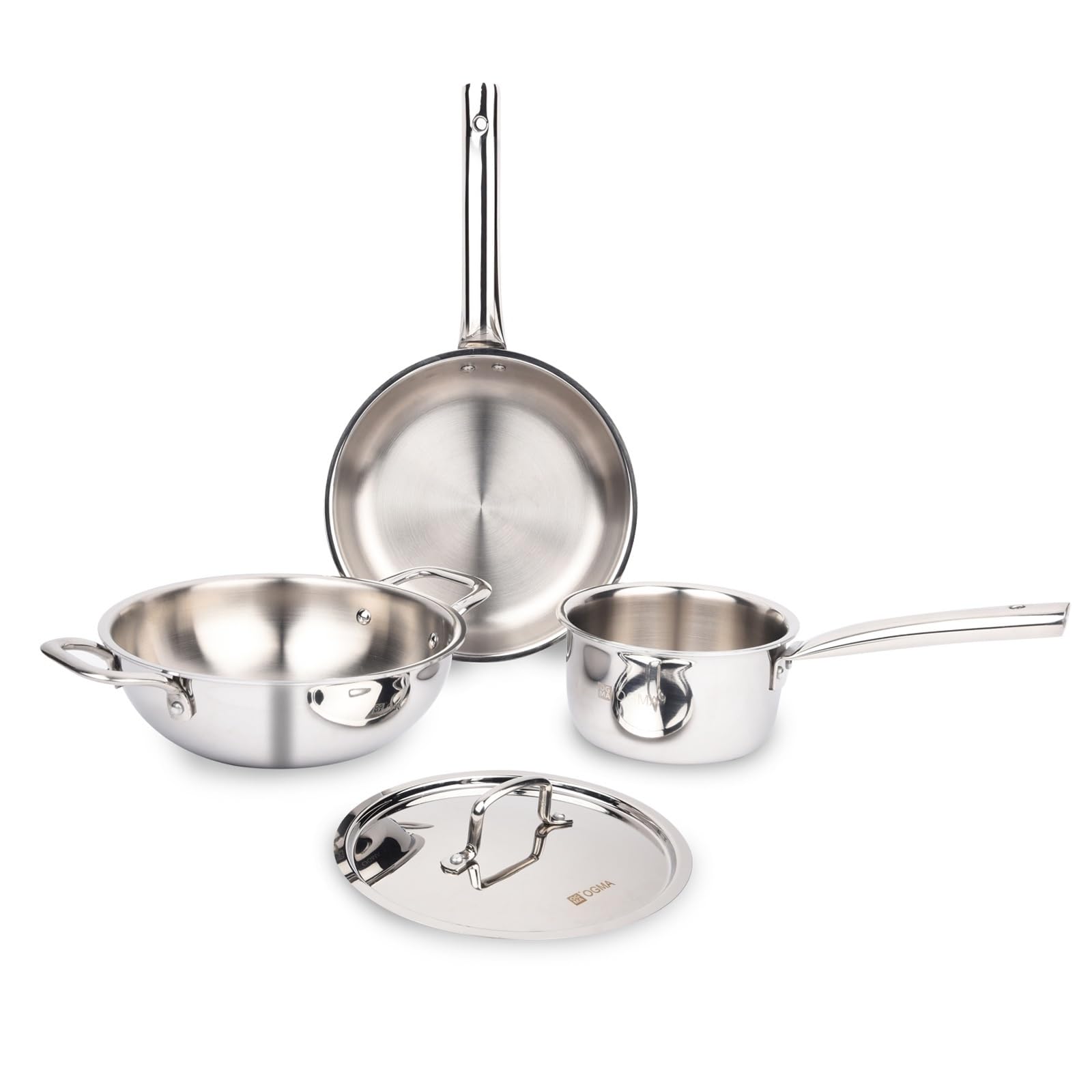 Buy OGMA Triply Stainless Steel 4 Pc Cookware Set, 24 cm Indian Wok ...