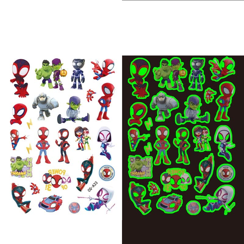 Spidey and his Amazing Friends Tattoos Stickers Glow In The Dark ...