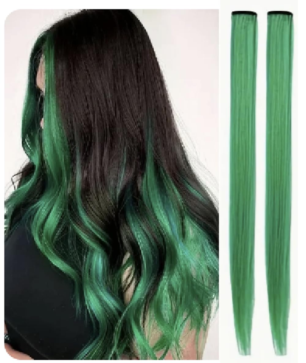 2 x Clip-In Hair Extension Highlights Streaks, Colourful Hair ...