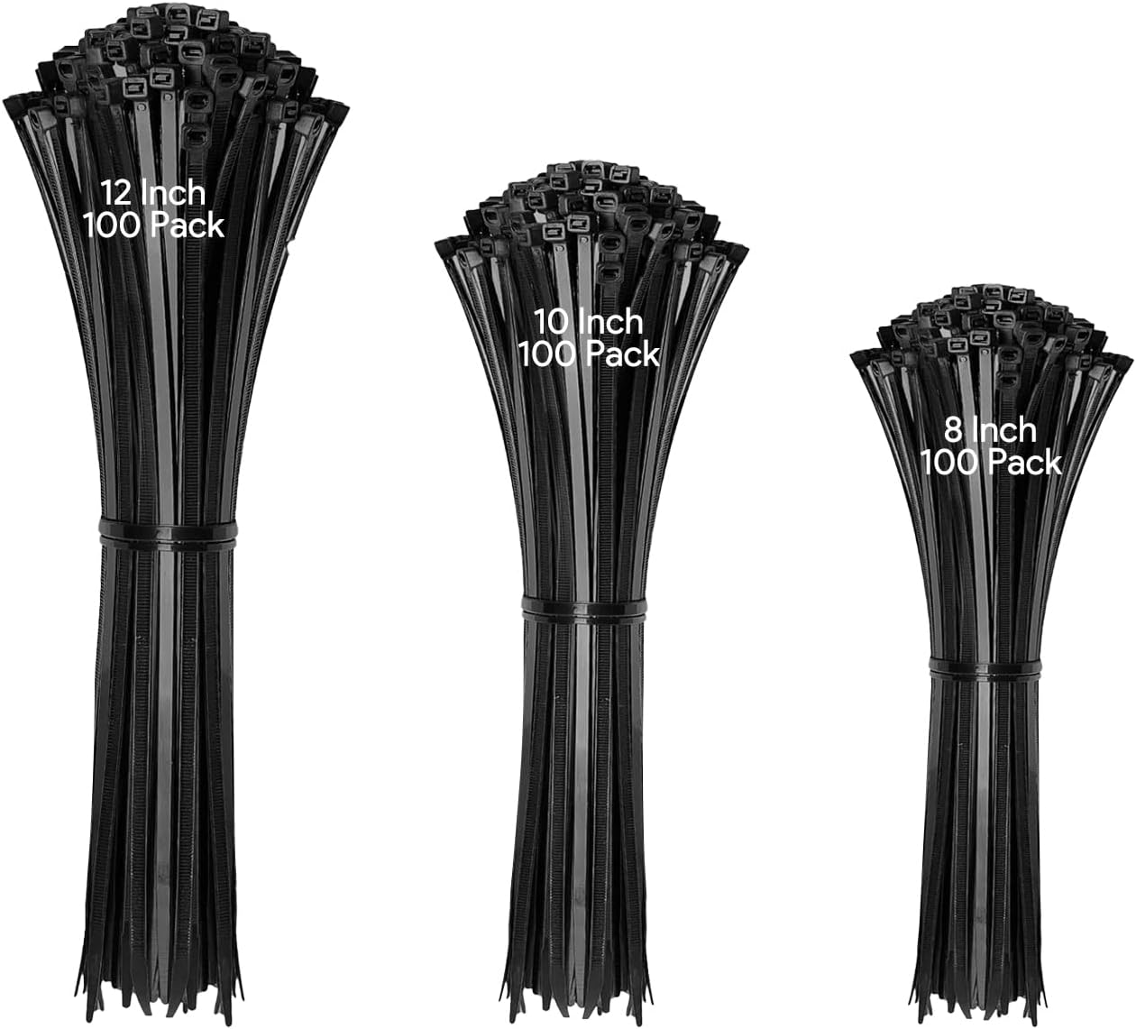 Amazon.com: 300-Pack Heavy Duty Black Zip Ties, 8+10+12 Inch Multi-Size ...