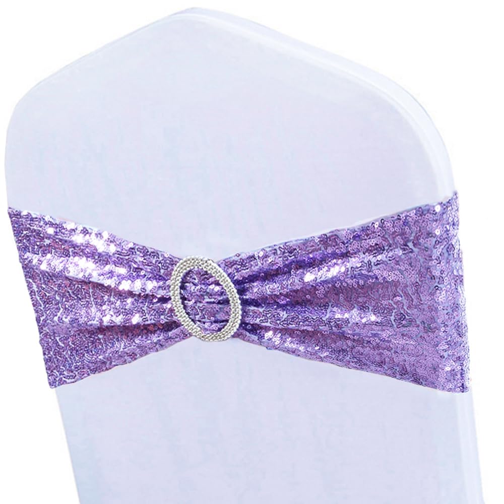 Amazon.com: WENSINL All Sequin Lavender Purple Chair Sashes 100 Pack ...