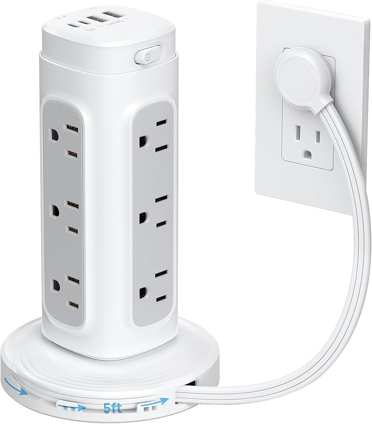 Amazon.com: TROND Retractable Power Strip Tower - 5ft Flat Plug ...