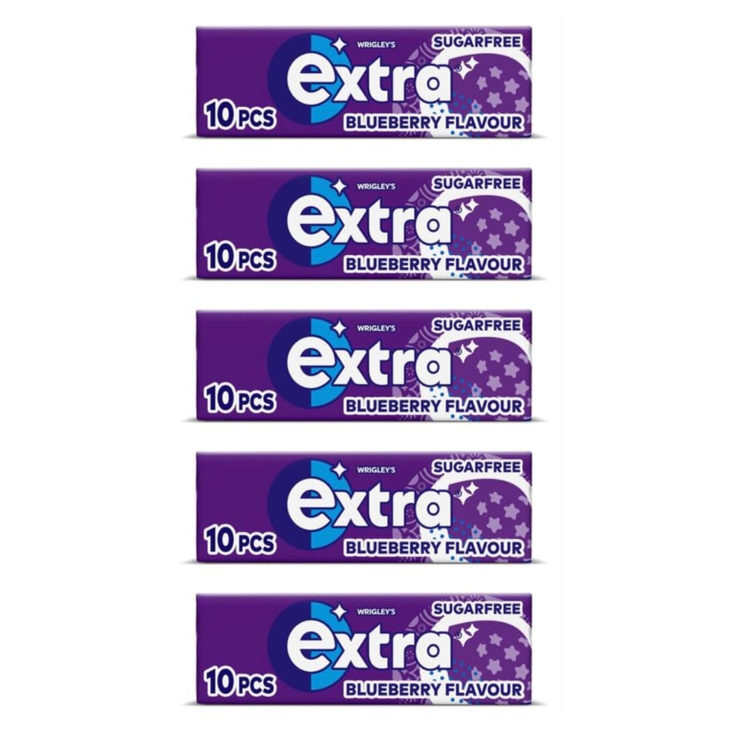 5 x packs Wrigley's Extra Blueberry Flavour Sugar Free Chewing Gum 14g ...