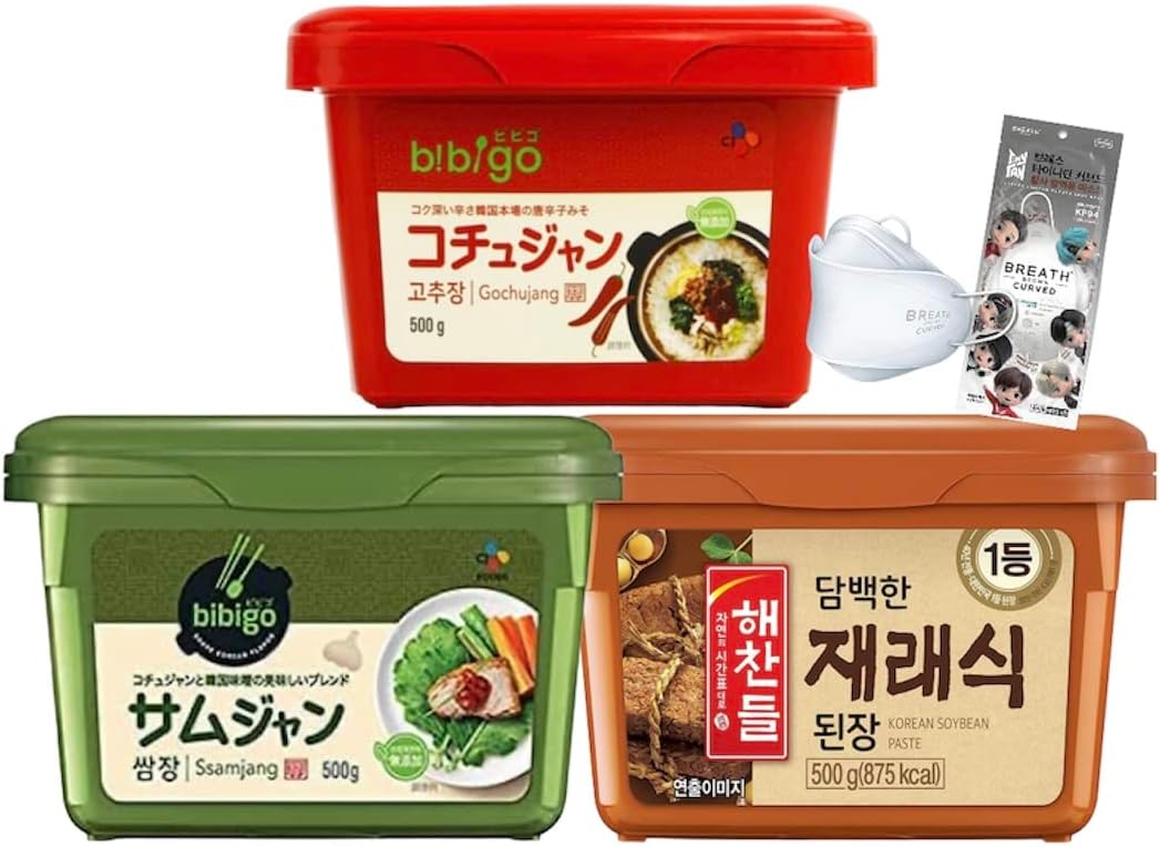 Amazon | 韓国調味料セット bibigo コチュジャン 500g サムジャン 500g テンジャン 500g 3点セット + ORIGINAL ミックスナッツ 25g付き ...