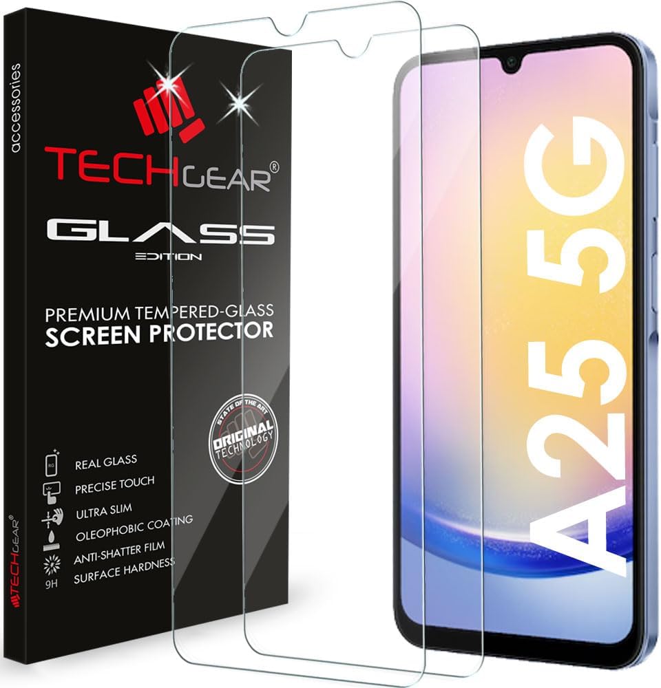TECHGEAR 2 Pack GLASS for Samsung Galaxy A25 5G Screen Protector, Glass ...