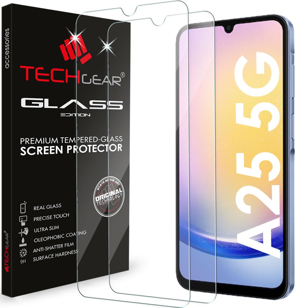 TECHGEAR 2 Pack GLASS for Samsung Galaxy A25 5G Screen Protector, Glass ...