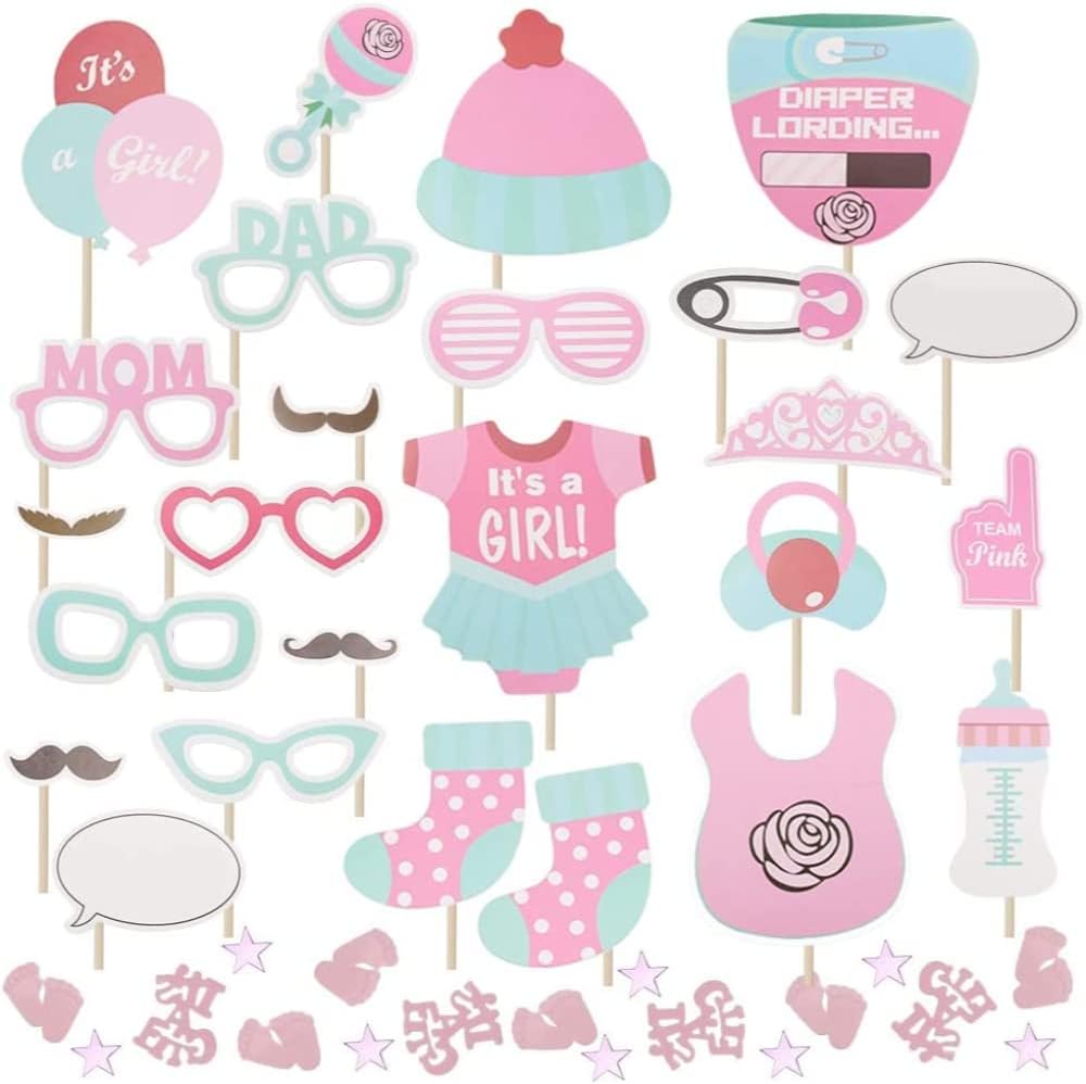 CCINEE 18 Pieces Kits Party Photo Booth Props,Baby Shower Girl Photo ...