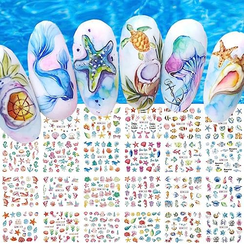 Amazon.com: Ocean Nail Art Stickers Summer Sea Nail Decals Water ...