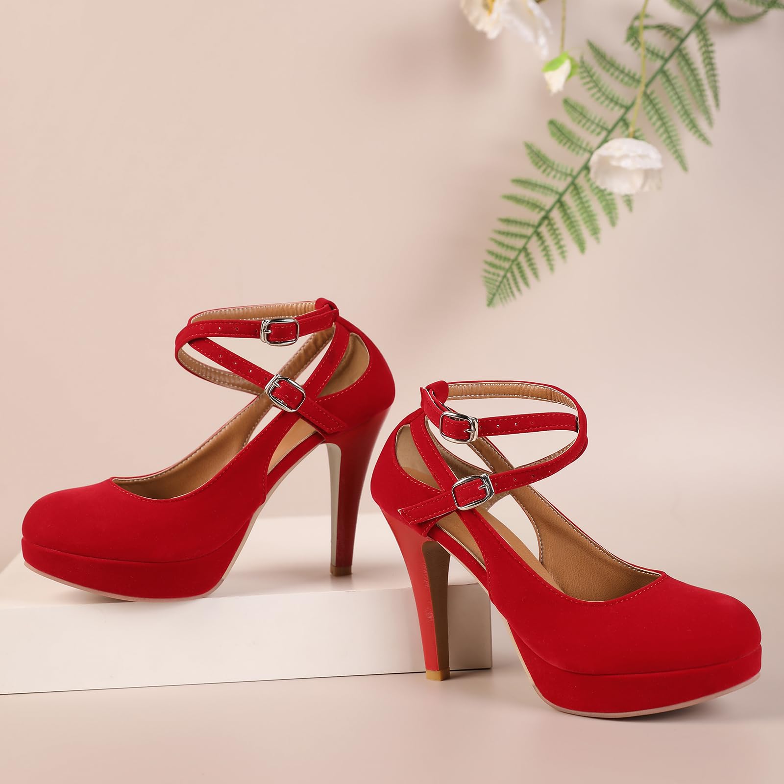 Snapklik.com : Red Strappy Heels For Women Closed Toe Platform High ...