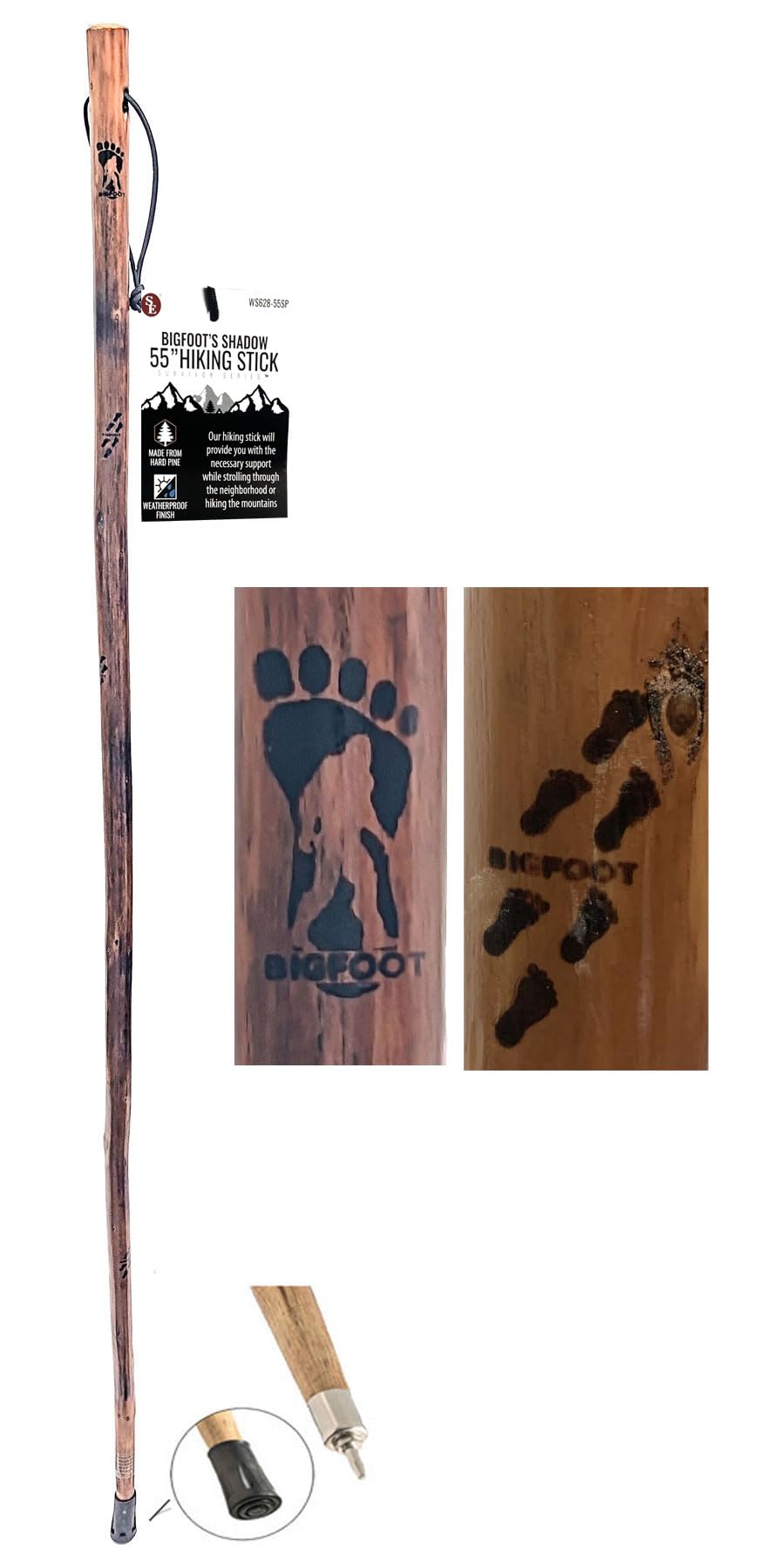 SE 55-Inch Bigfoot Stamped Hard Pine Hiking, Walking, Trekking Stick ...