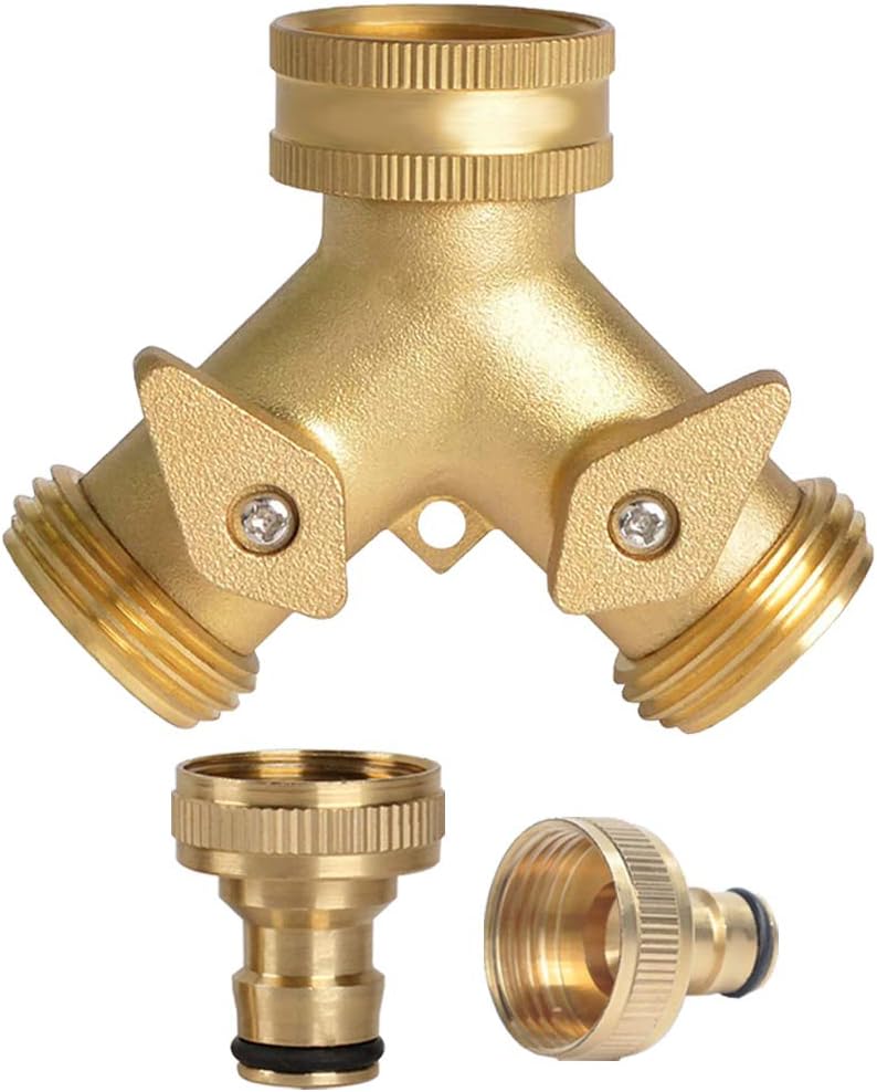 2 Way Brass Tap Connector, Garden Hose Splitter 2 Way Y Valve Brass ...