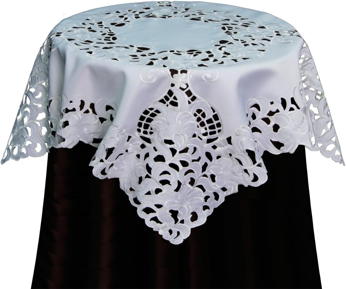 Amazon.com: Creative Linens Embroidered Floral Tablecloth 33" Square ...
