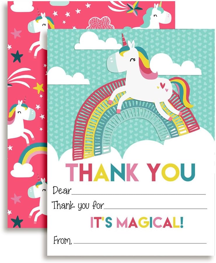 Amazon.com : Kids Thank You Cards Fill in the Blank, Magic Unicorn ...
