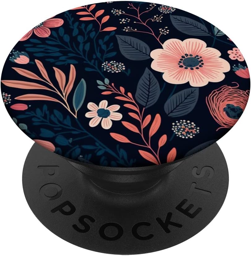 Amazon.com: Boho Navy Blue and Pink Floral Botanical Pattern Flower Art ...