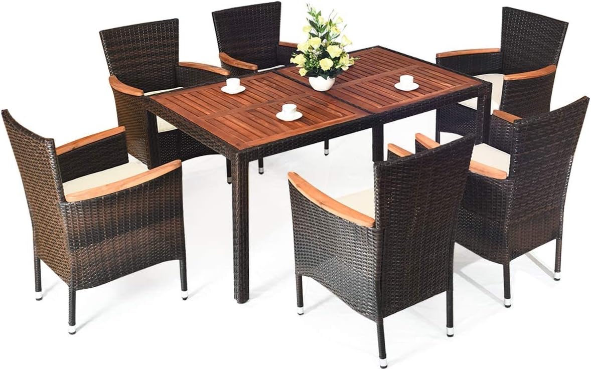 Amazon.com: HAPPYGRILL 7PCS Patio Wicker Dining Set Outdoor Rattan ...