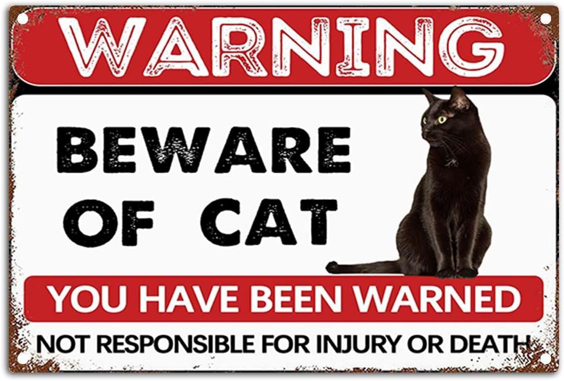 Amazon.com: YNRBGDFR Retro Warning Cat Sign - Beware of Cat Tin Sign ...