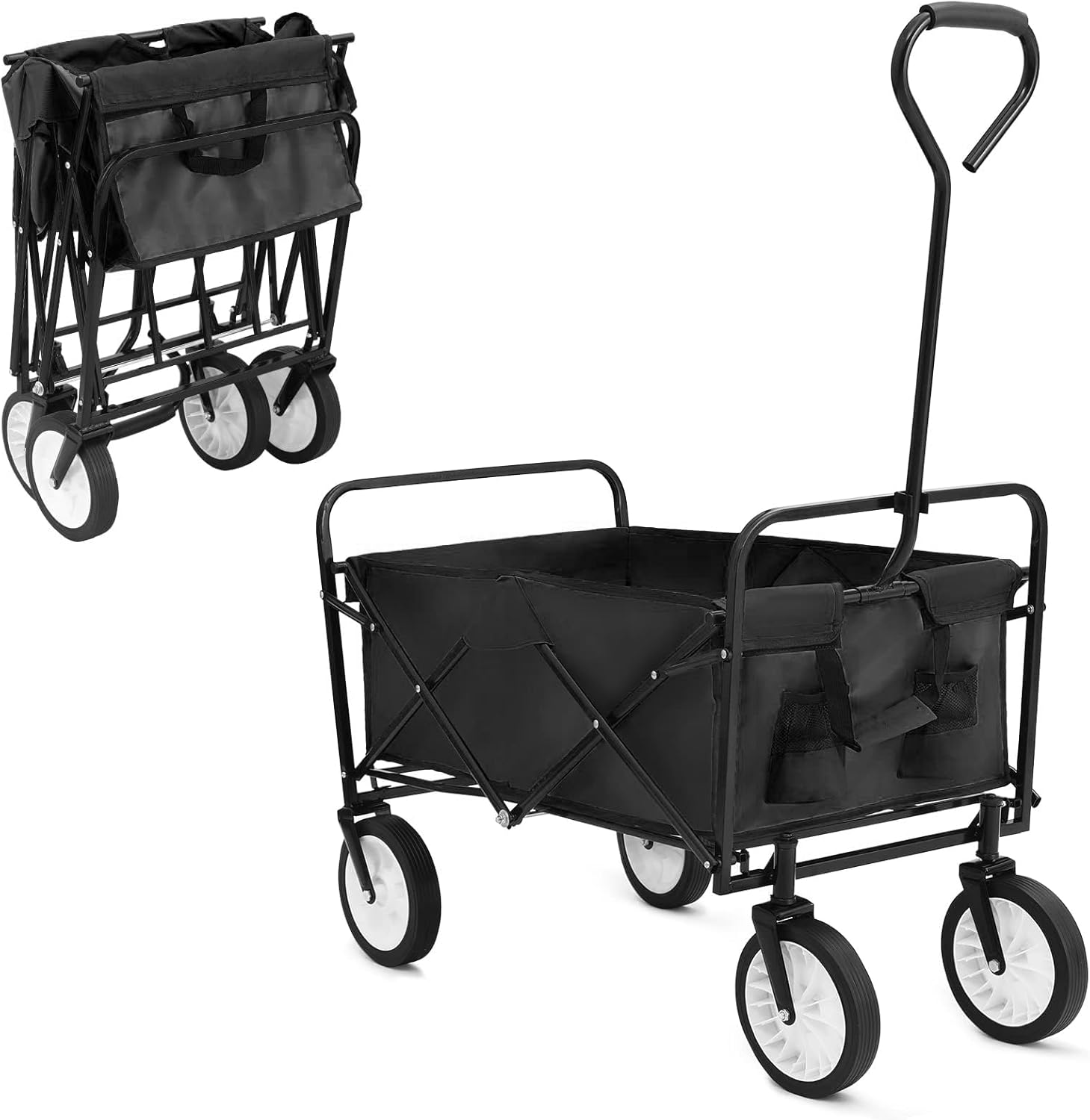 Bollerwagen Transportwagen Faltbar Handwagen mit Seitentasche, 98L/80KG Belastbar Strandwagen ...