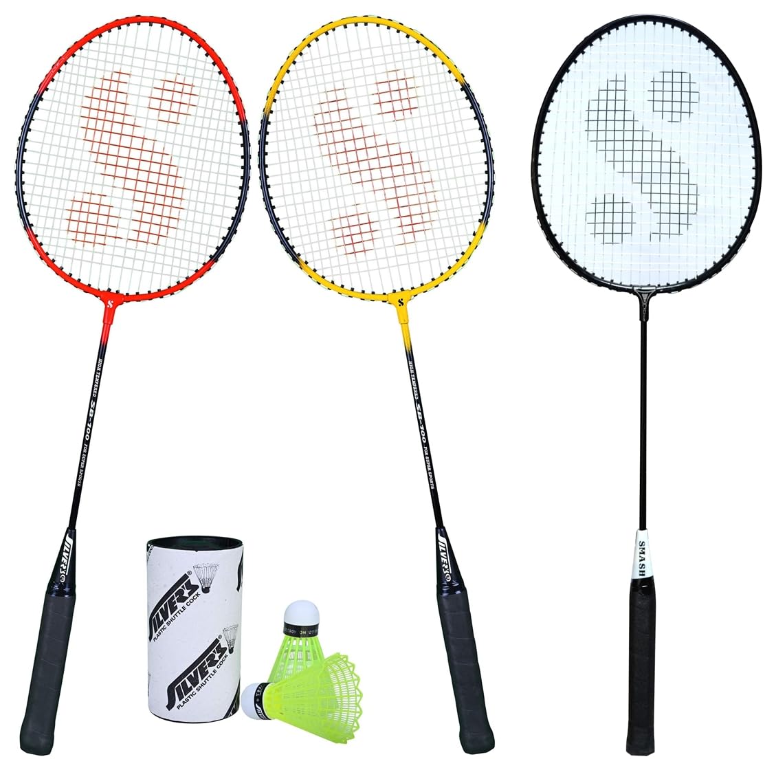 Buy Silver's SB-100 Combo-5 (2 Badminton Rackets + 2 Pcs Plastic ...