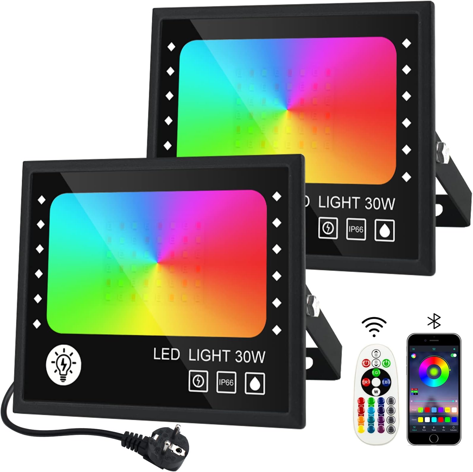Projecteur LED RGB,2 Pièces 50W Projecteur LED Couleur Extérieur Avec ...