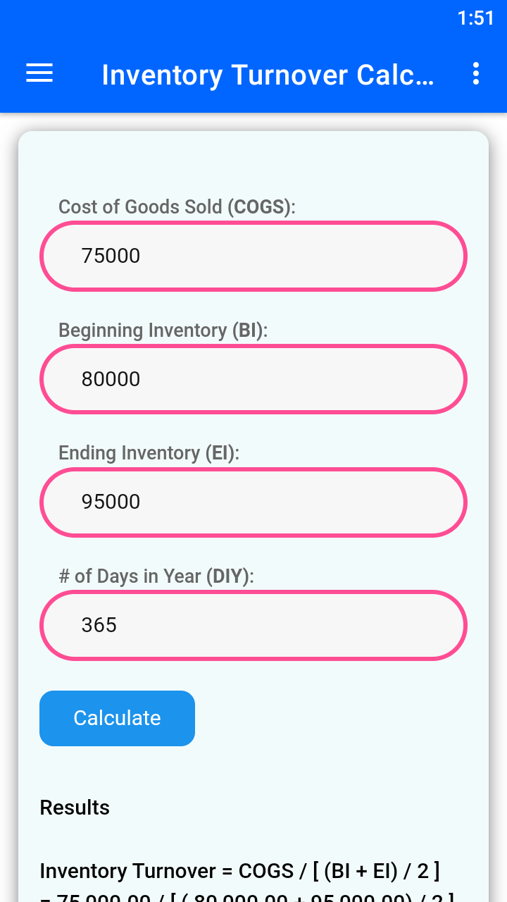 Inventory Turnover Calculator - App on Amazon Appstore