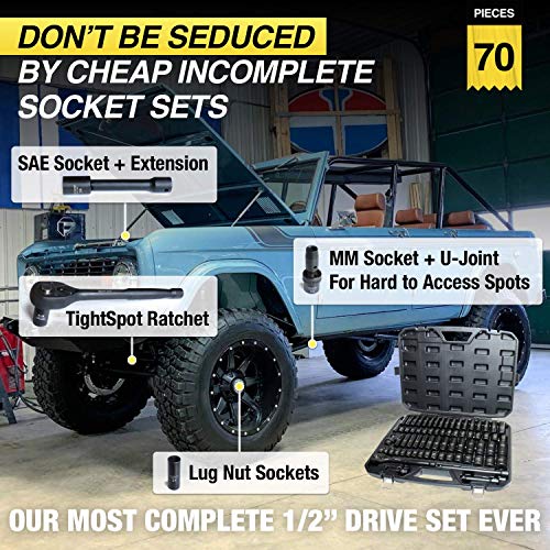 TIGHTSPOT 1 /2 inch Drive 70pc Impact Socket MASTER SET with SAE ...