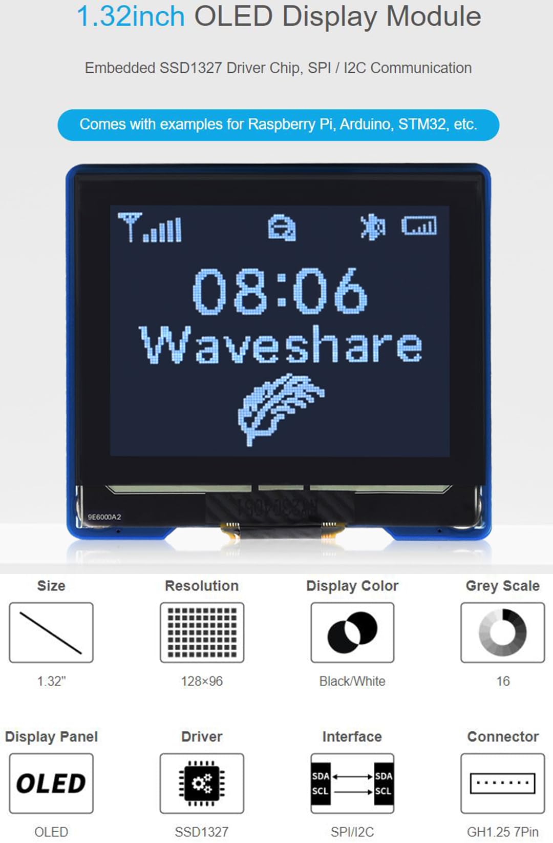 Snapklik.com : Waveshare 132inch OLED Display Module 12896 Resolution ...