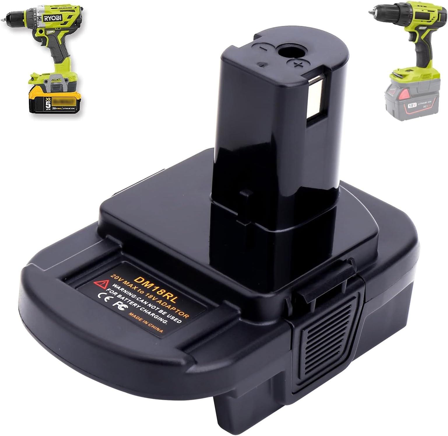 DM18RL Battery Adapter for De-Walt to Ryobi Battery&for Mil-K to ryobi ...