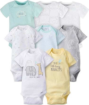 Gerber 8 pack Baby Neutral ANIMALS Short Sleeve Onesies : Amazon.co.uk ...
