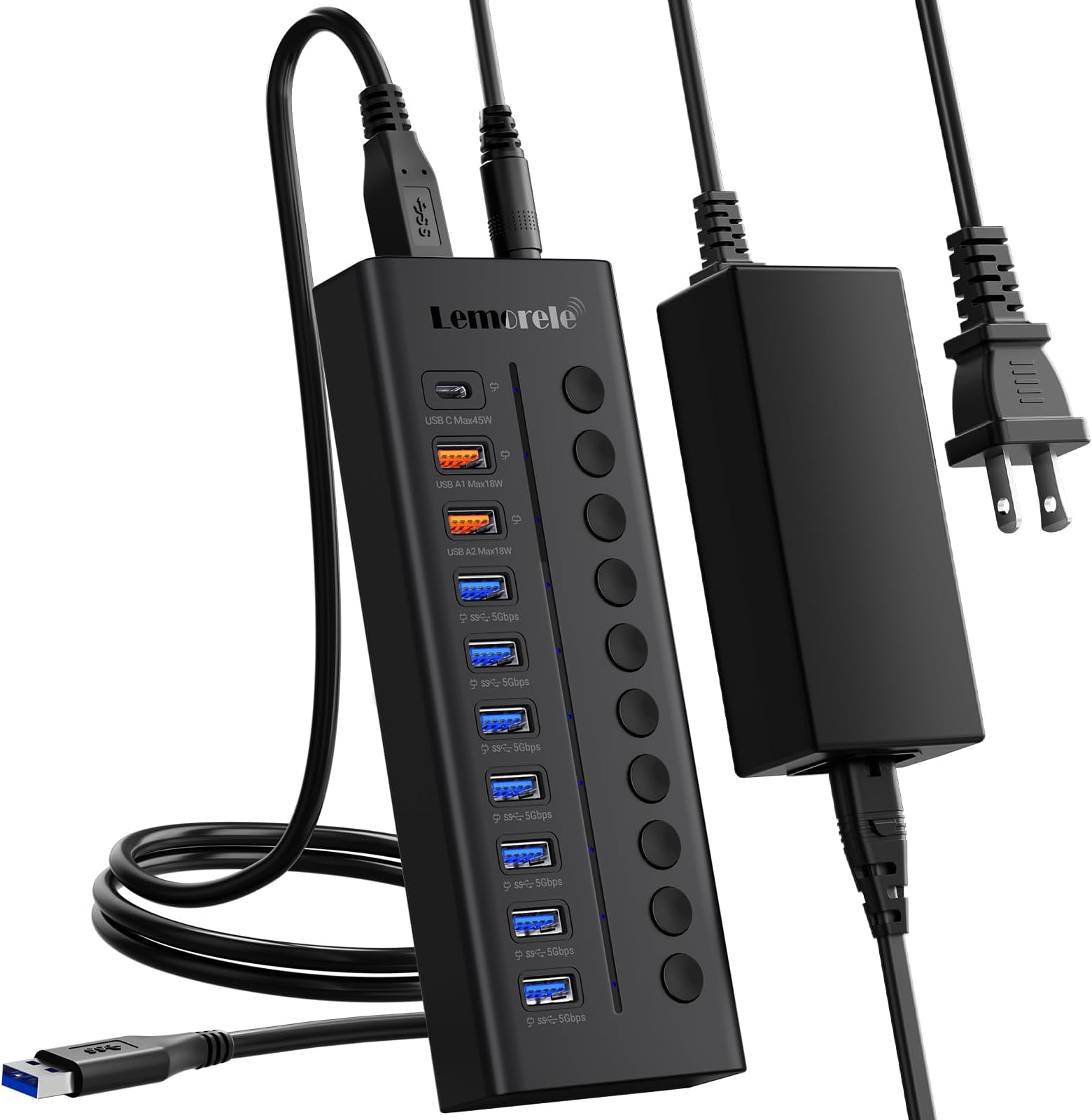 Amazon.com: Powered USB Hub 3.0, Atolla 7-Port USB Data Hub Splitter ...
