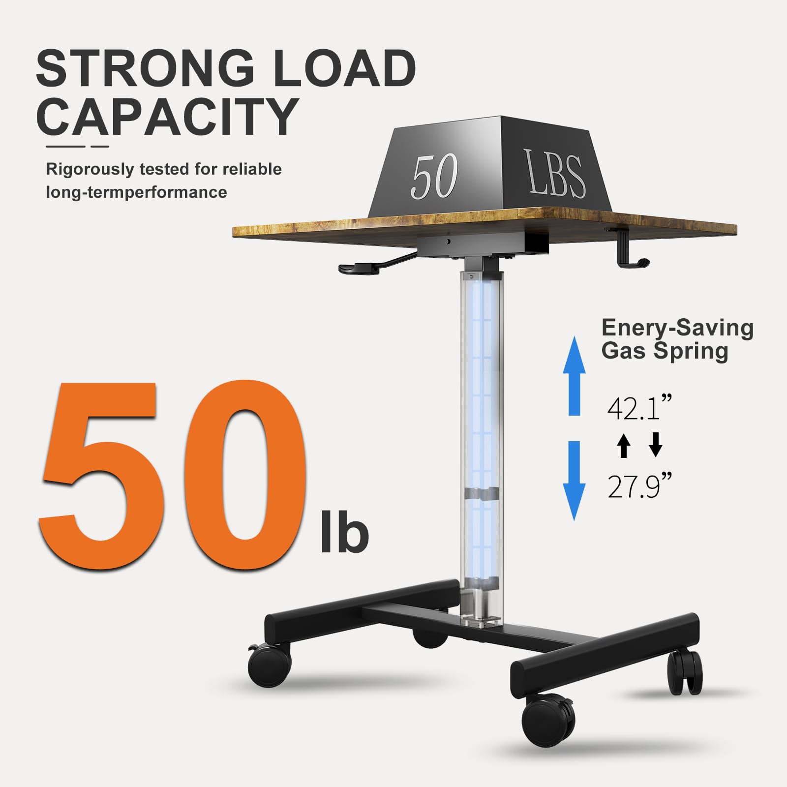 Snapklik.com : Mobile Small Standing Desk, Gas Spring Adjustable Height ...