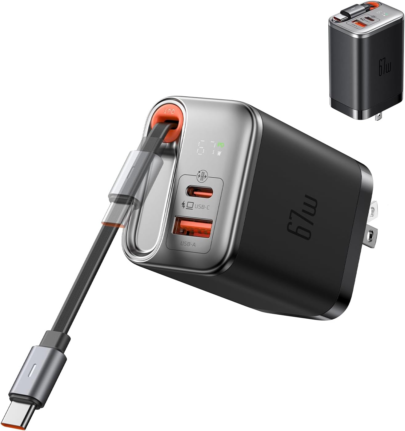 Amazon.com: Mcdodo 67W USB C Charger Block with Retractable Type-C ...