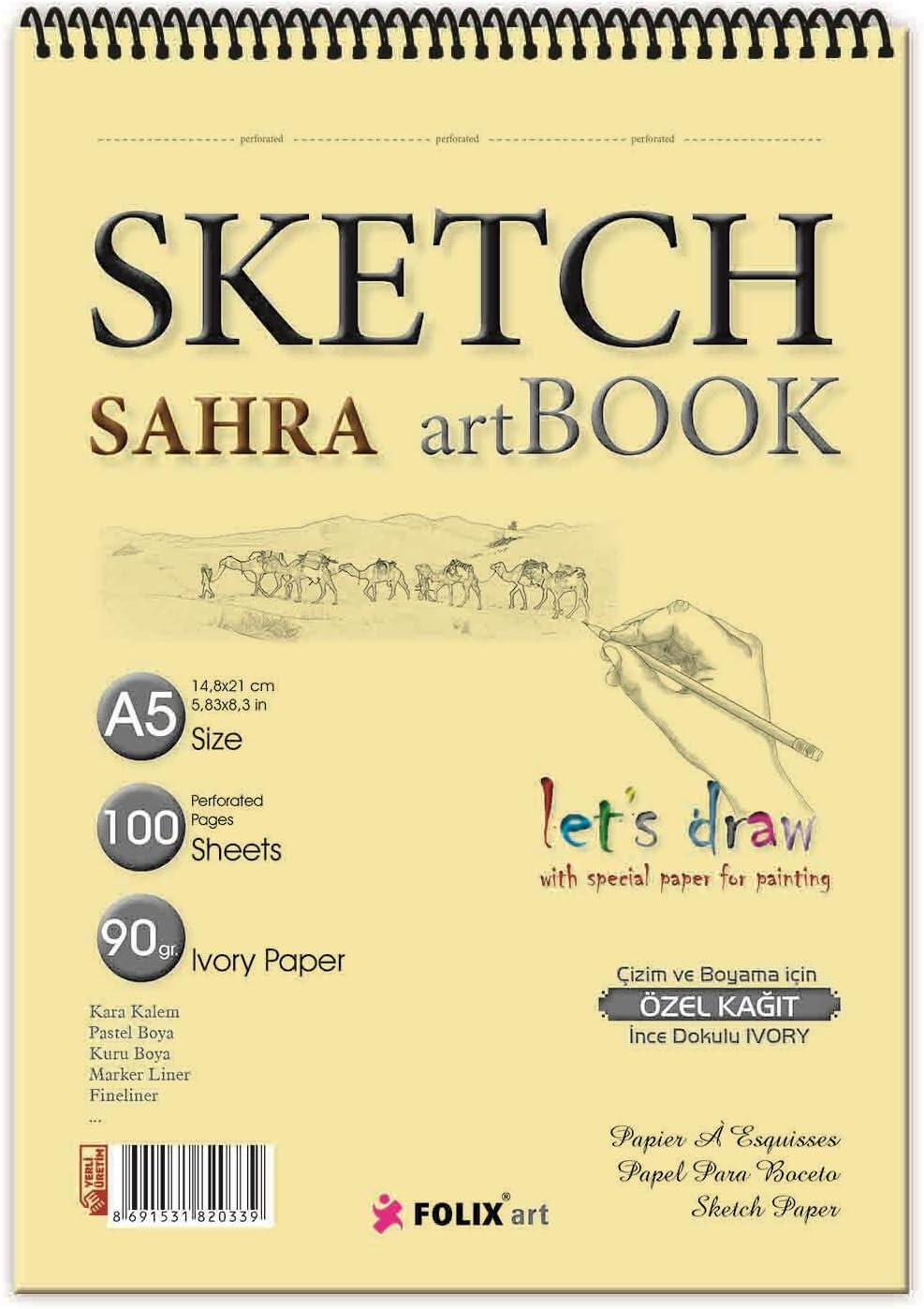 Sketchbook SAHRA A5 Spiralli 90 gr. Ivory 100 yaprak Eskiz Defteri ...
