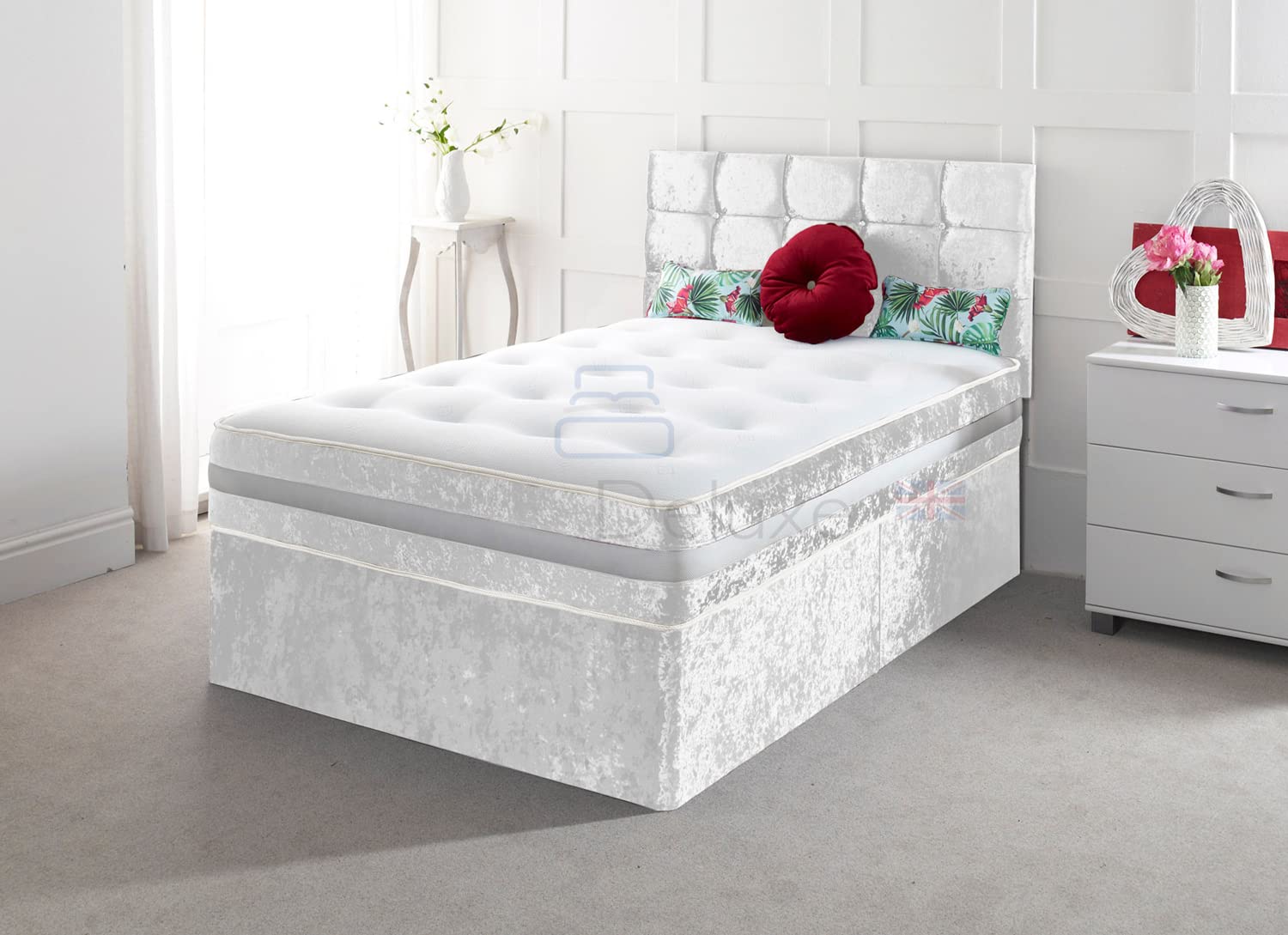 Comfy Deluxe LTD Crushed Velvet Divan Bed with Mattress Headboard and ...