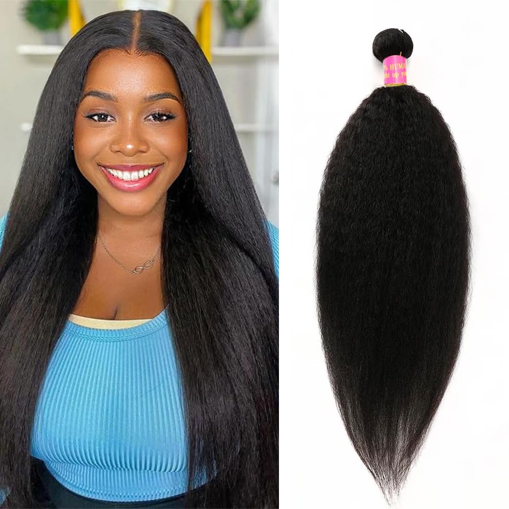 Amazon.com : HAKDTFA Yaki Straight Kinky Straight Single Bundle Human Hair 18 Inch 12A 100% ...