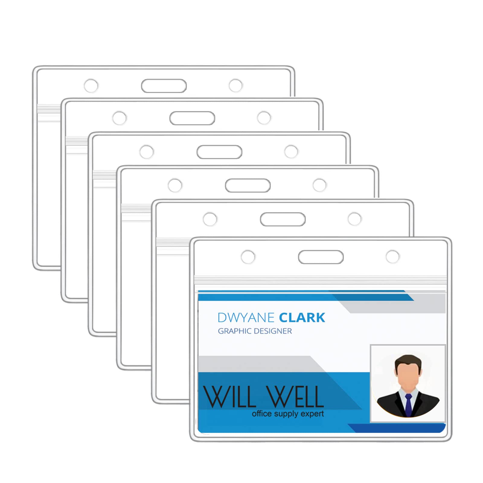Snapklik.com : 6 Pack Extra Thick ID Badge Holder - Horizontal Clear ID ...