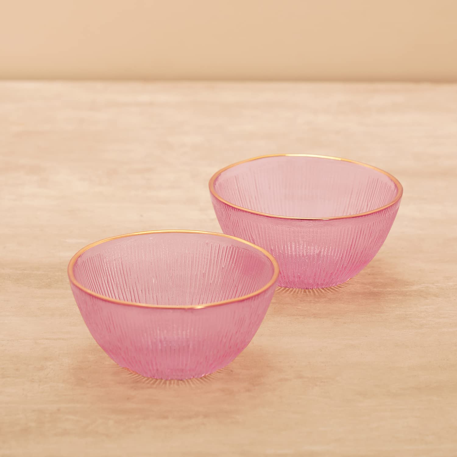 PURE HOME + LIVING Set of 2 Pink Radial Small Glass Bowls : Amazon.in ...