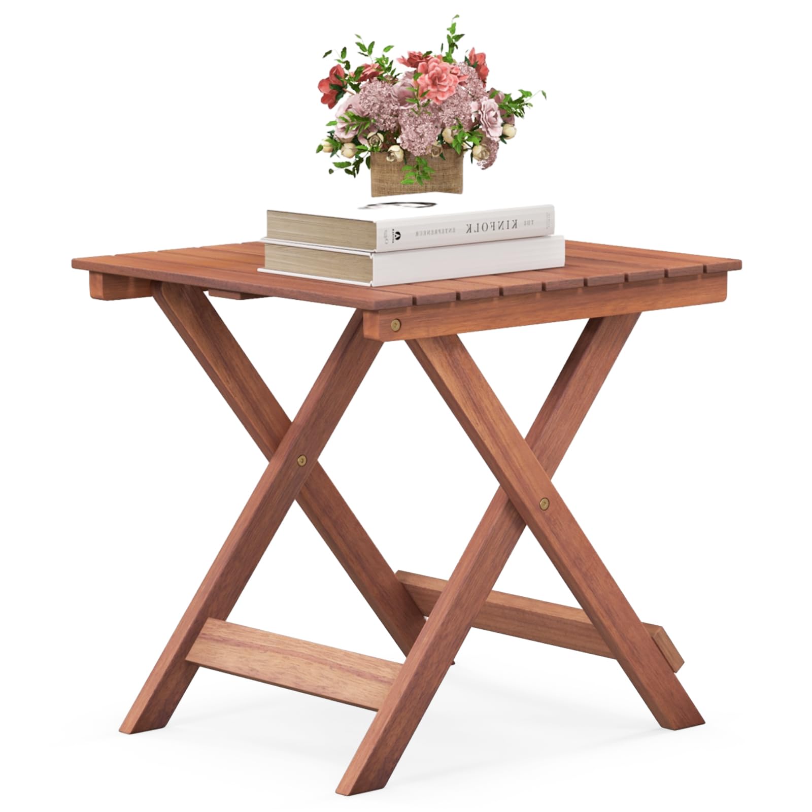 CASART Outdoor Adirondack Side Table, Acacia Wood Folding End Table ...