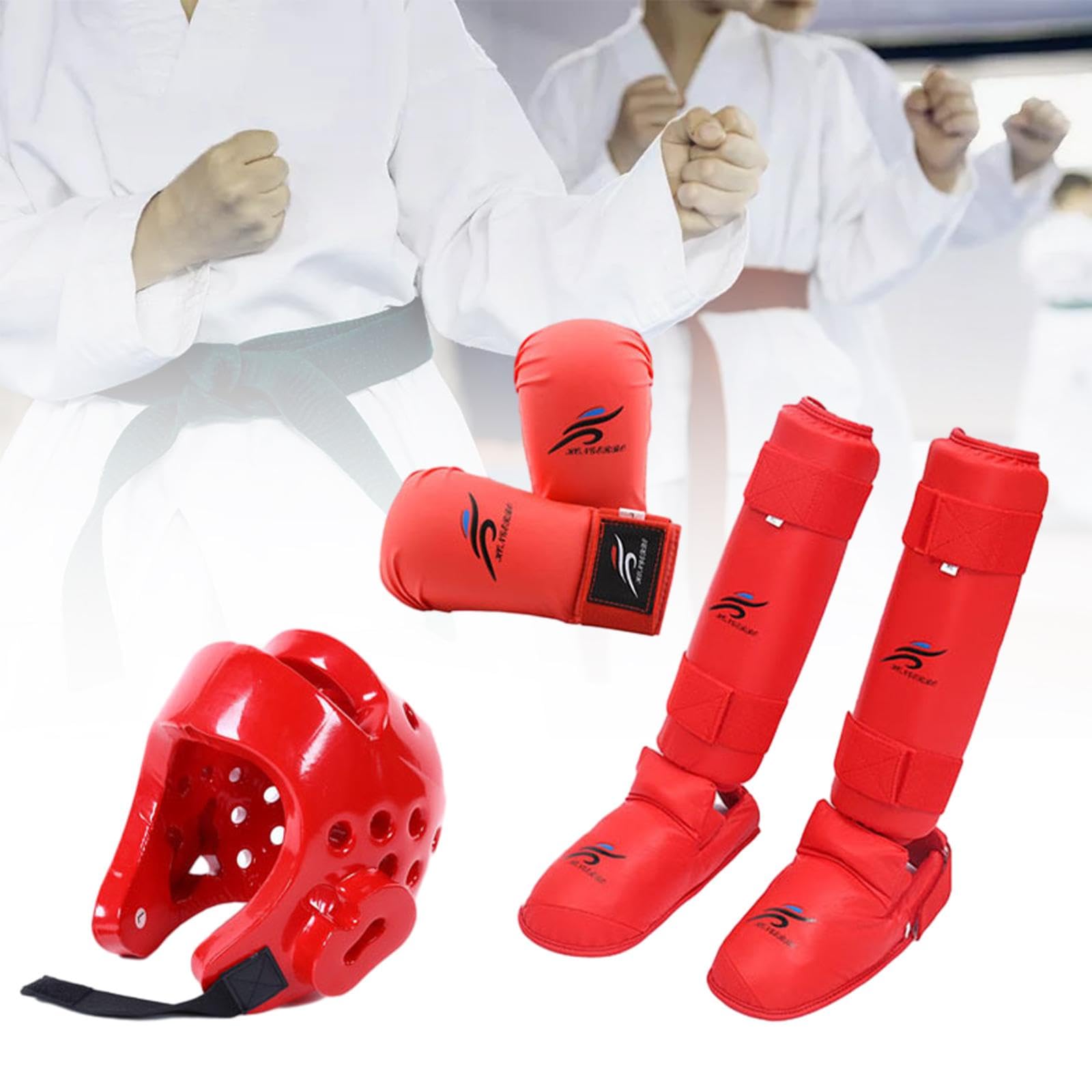 Martial Arts Equipment 5-Piece Red Sparring Gear Set - Boxing Headgear ...